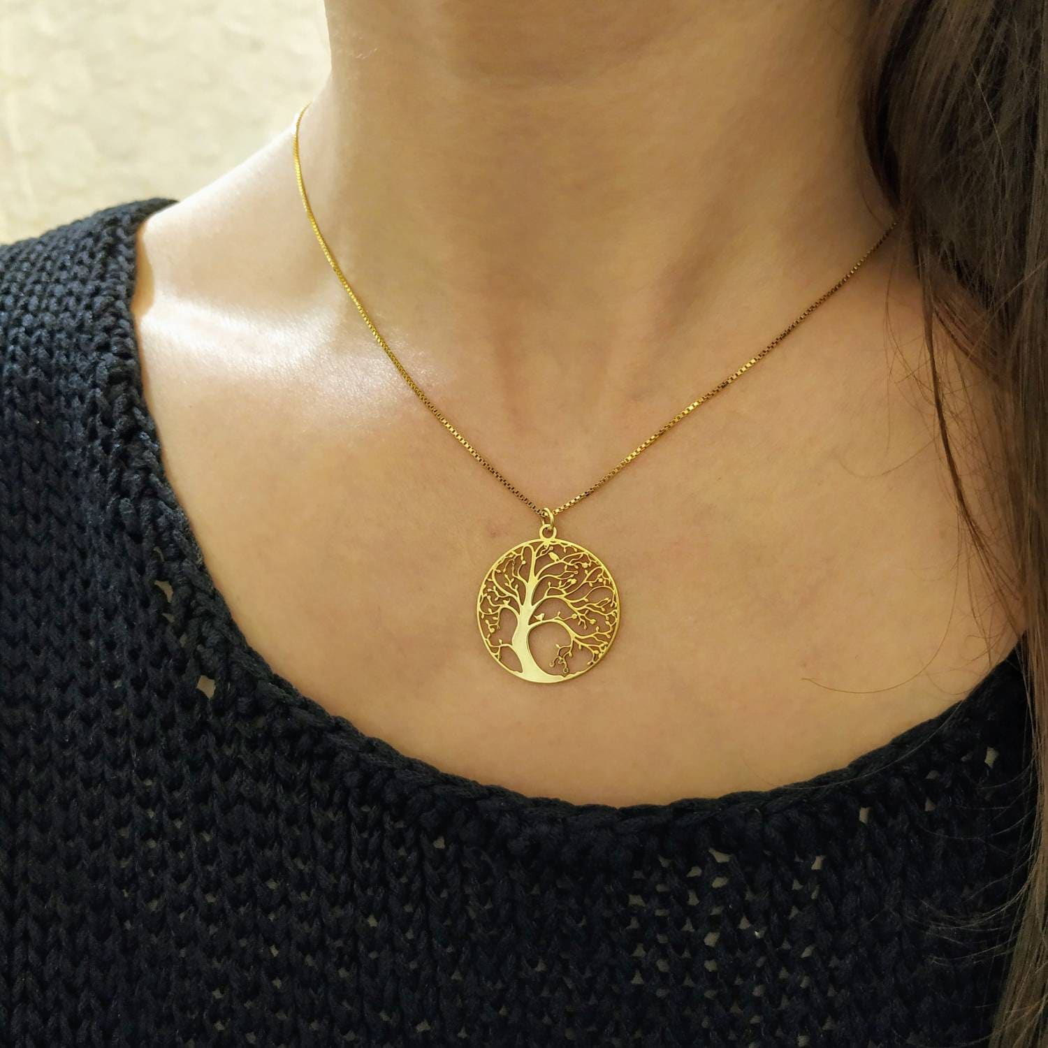 14k Solid Gold Dainty Tree Necklace Tree of Life Pendant - Etsy
