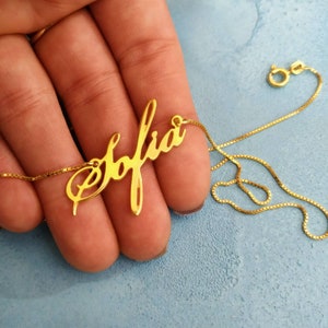 Gold Plated Name Necklace Custom Nameplate Pendant Cursive Name ...