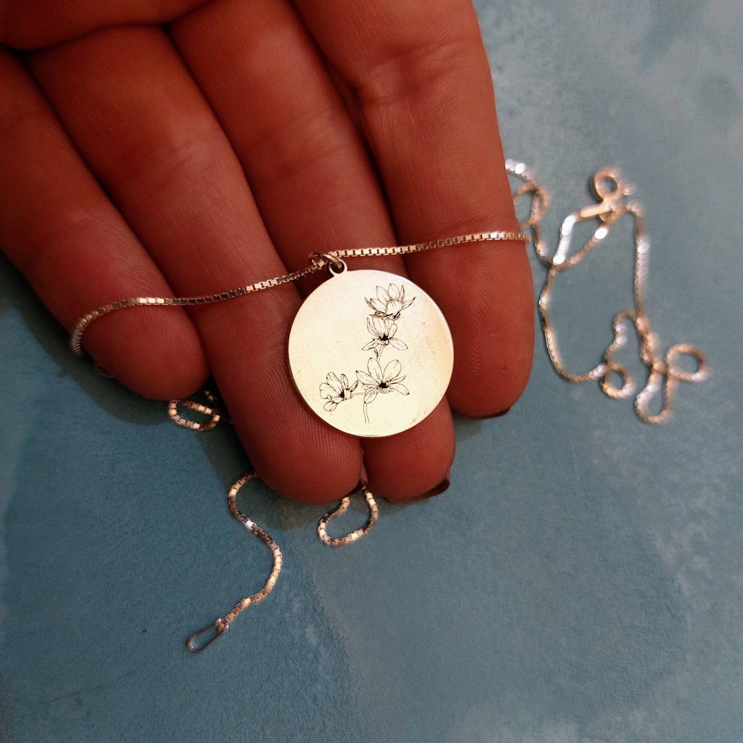 Magnolia Necklace - Birth Flower - Signet Flower - Engraved Charm ...