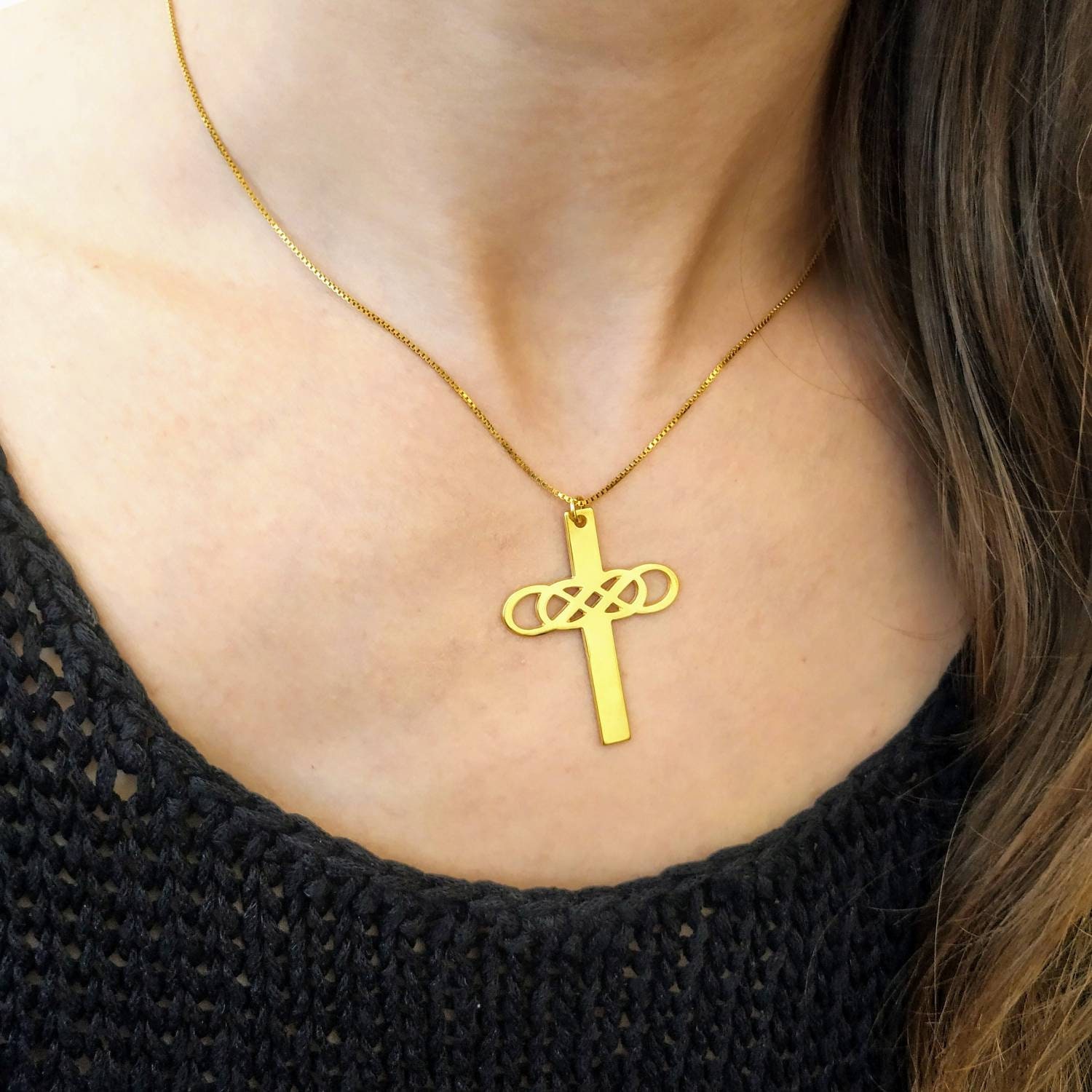 14k Solid Gold Infinity Cross Celtic Cross Gold Cross | Etsy