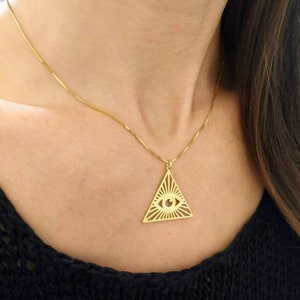 Gold Plated - Third Eye Necklace - Eye of Providence - Triangle ...