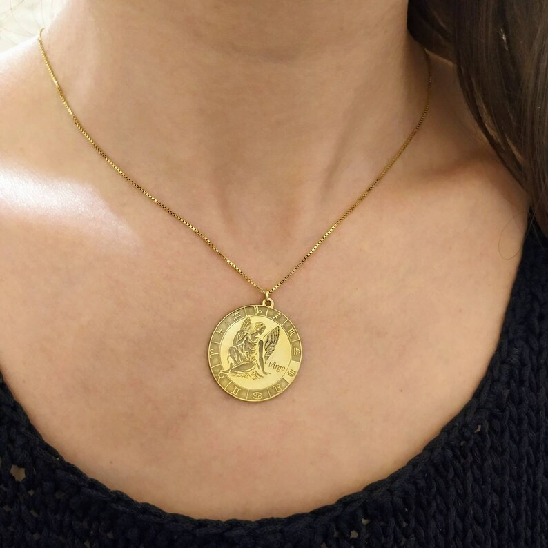 18k Gold Plated Virgo Necklace Zodiac Sign Pendant Gold | Etsy