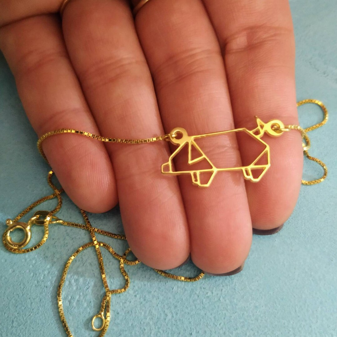 14k Solid Gold Pig Necklace Origami Pig 14k Gold Pig - Etsy