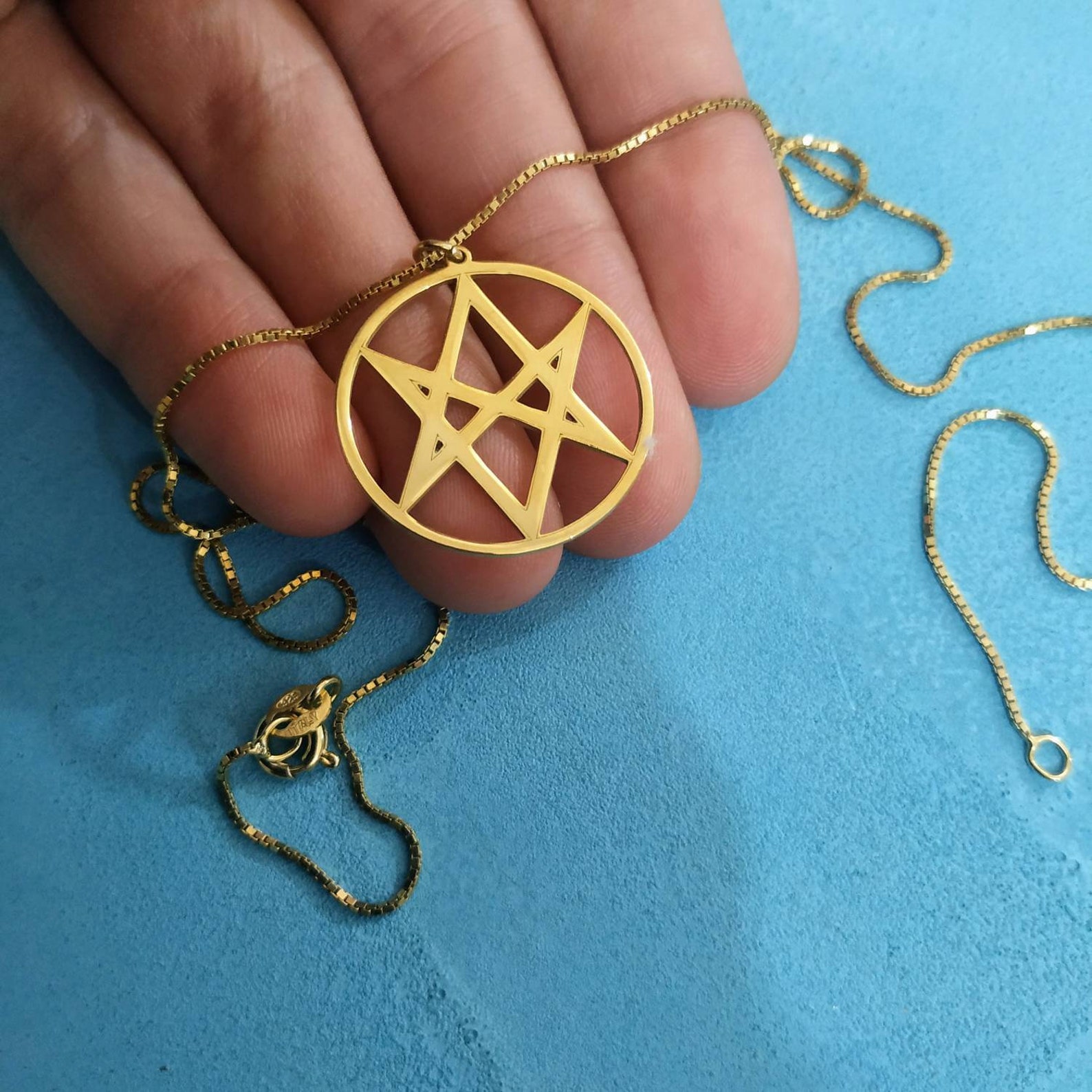 14k Solid Gold Unicursal Hexagram Unicursal Necklace - Etsy UK