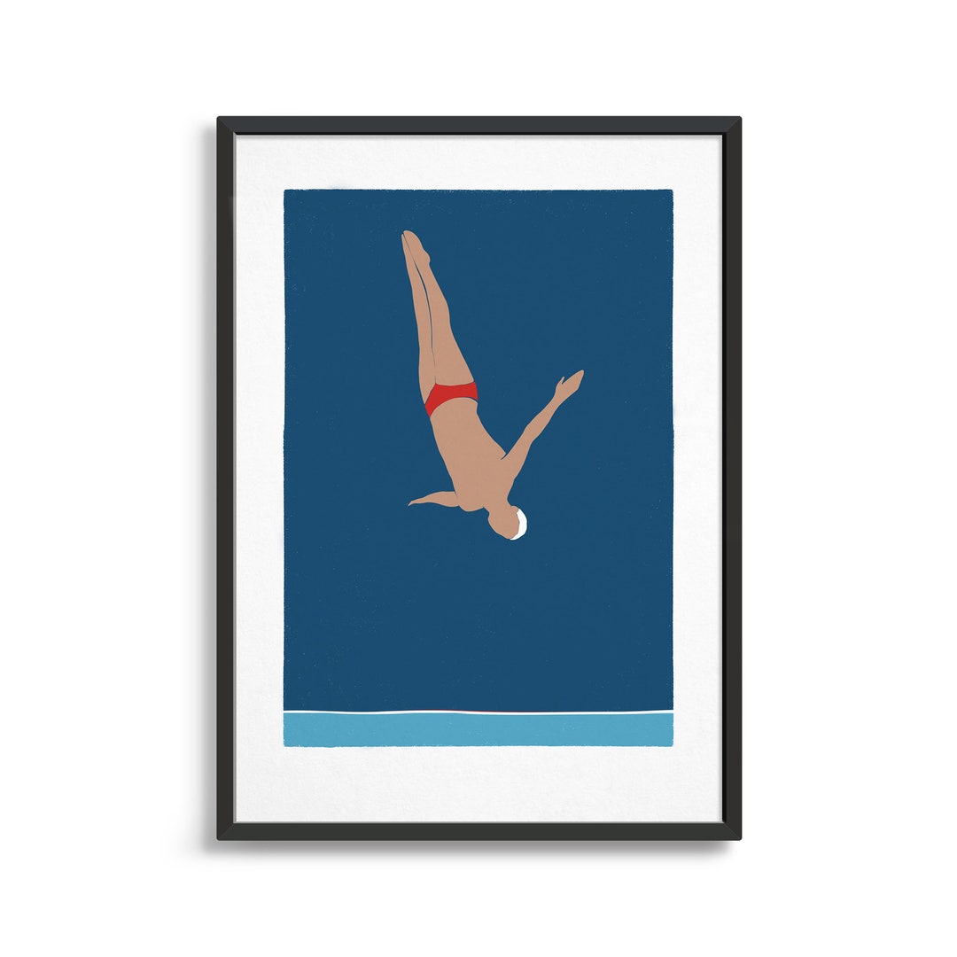 Man Diving Poster / Modern Home Decor / Minimalist Art Print / Retro ...
