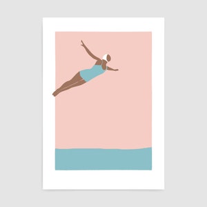 Diving Girl Art Print / Diver Poster in Modern Vintage Style / Gift ...