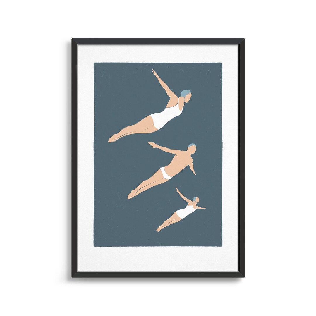 Diving Art Print / Vintage Retro Swimming Poster / Art Deco Style ...