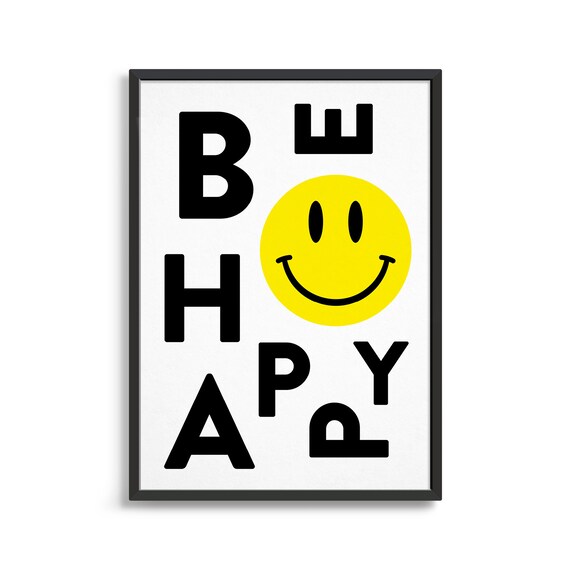 Be Happy Smiley Face / Retro Acid Poster / Acid House Art - Etsy