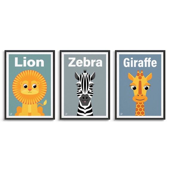 Set of 3 Safari Animal Posters for Kids Bedroom / Jungle | Etsy