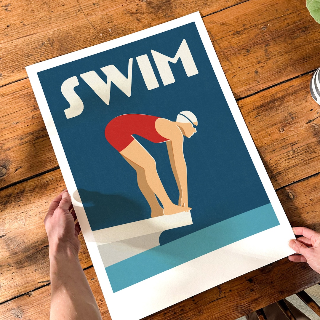 Personalised Swimming Print for Washroom or Bathroom Decor / Art Deco ...