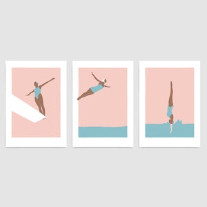 Set of 3 Diving Woman Prints for a Gallery Wall / Female Diver Posters ...