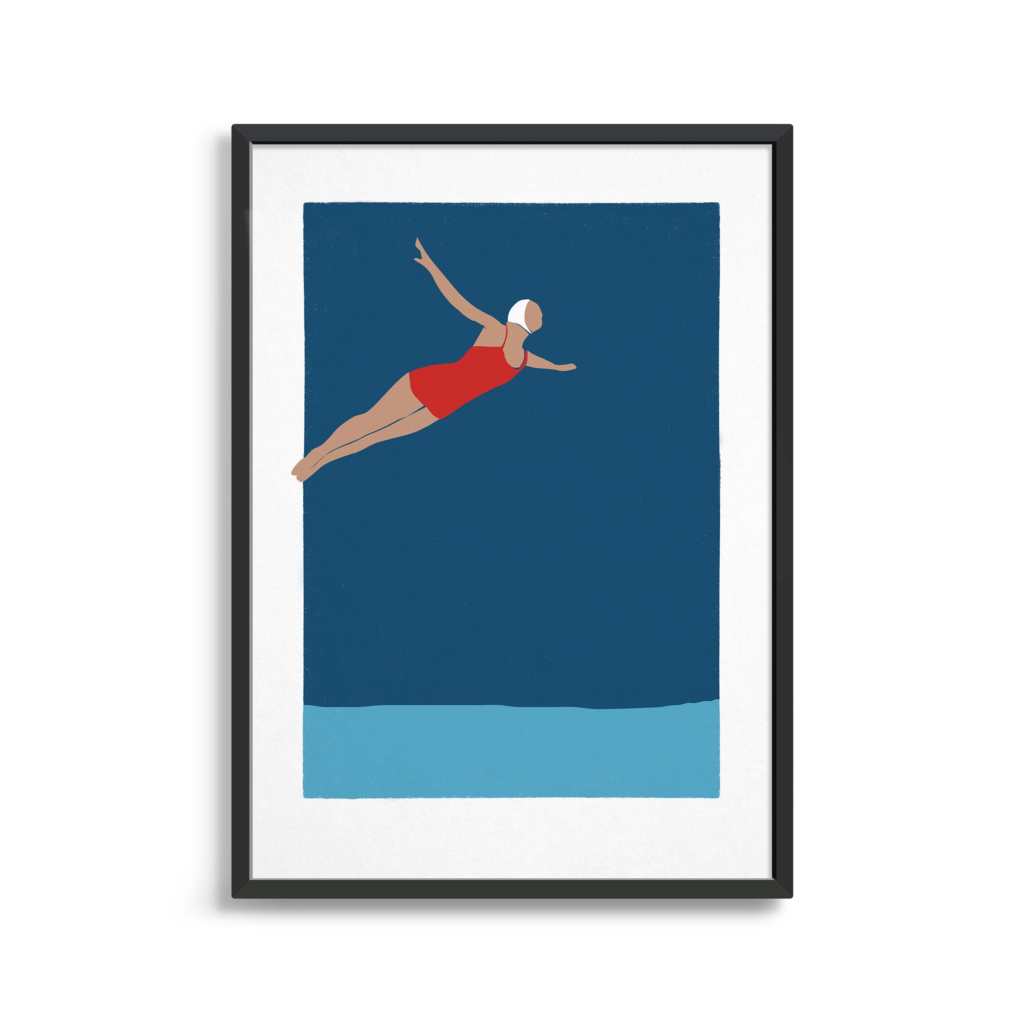 Diving girl art print / Diver poster in modern vintage style sold by ...