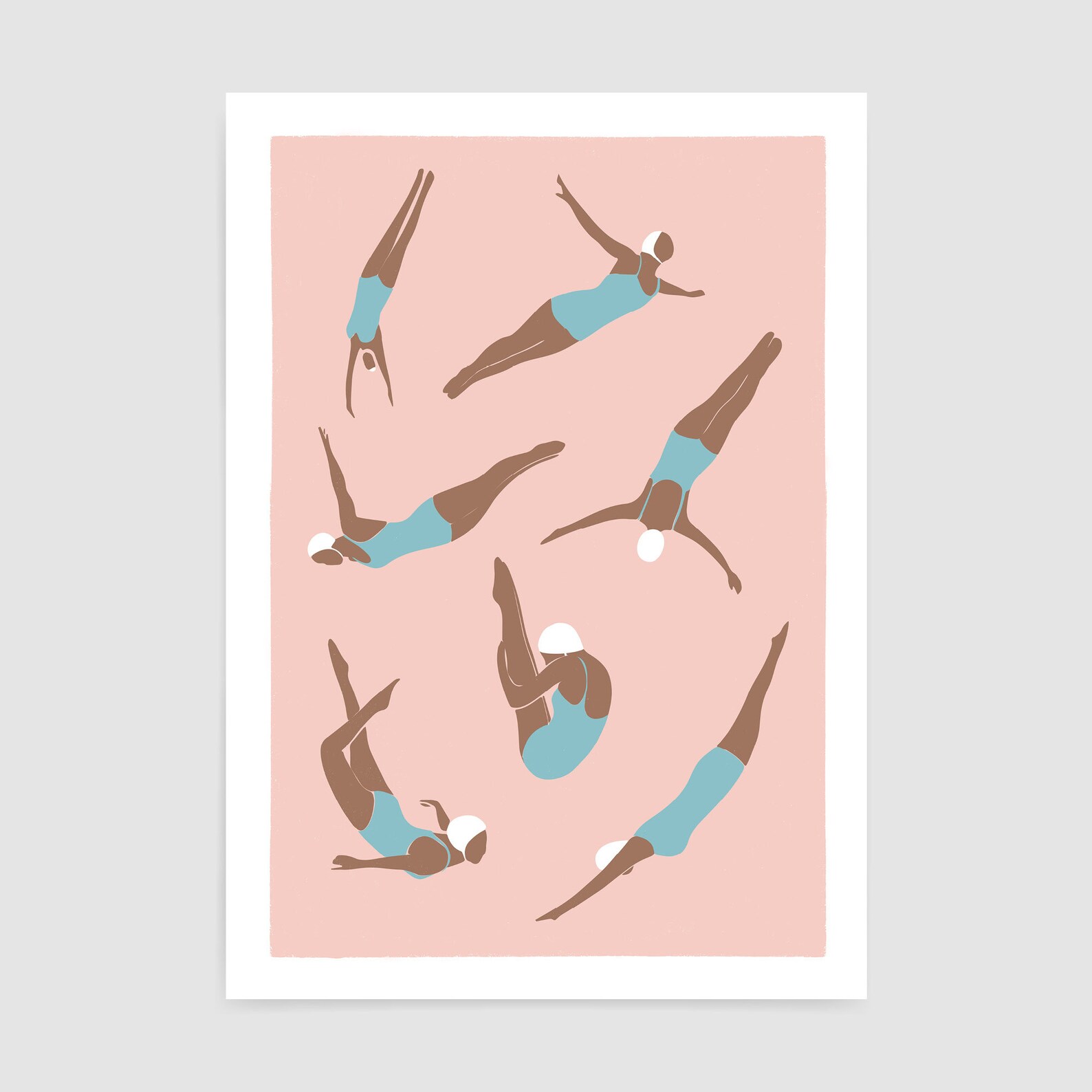 Swimming Poster / Screen Print Style Art Print / Vintage Retro | Etsy