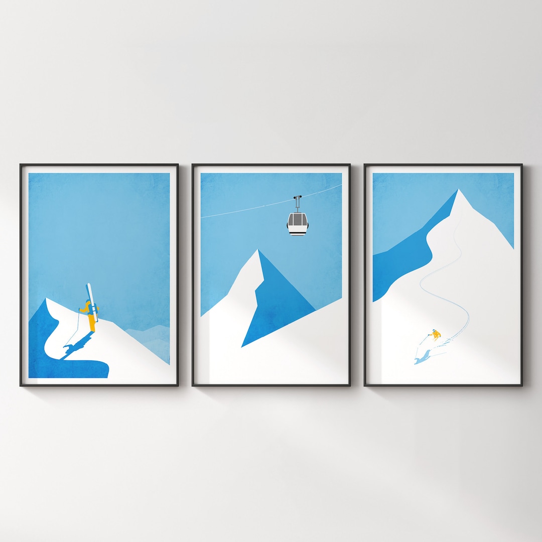 Ski Art Gallery Wall / Vintage Ski Poster Set of 3 Prints / Ski Decor ...