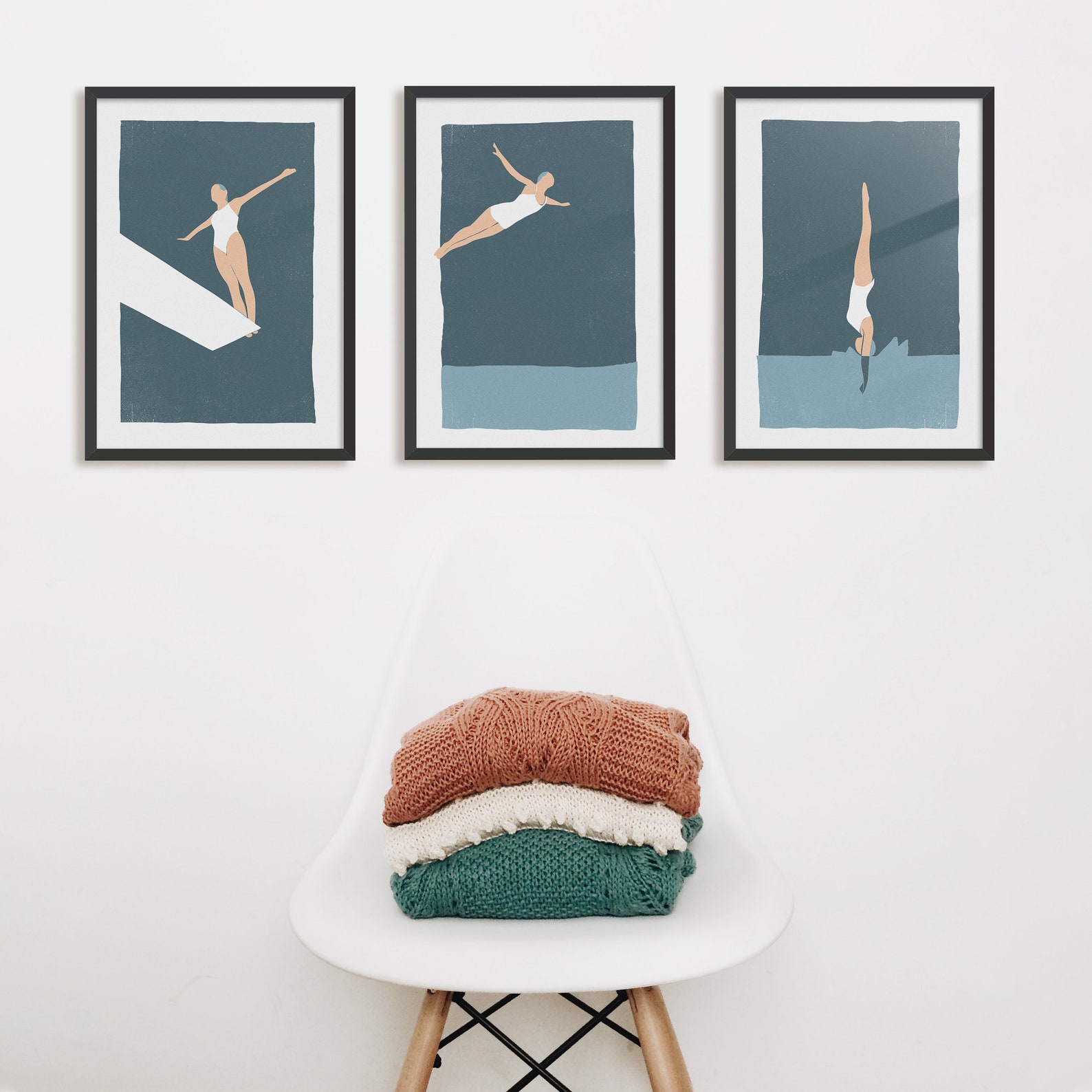 Set of 3 Diving Woman Prints for a Gallery Wall / Female Diver Posters ...