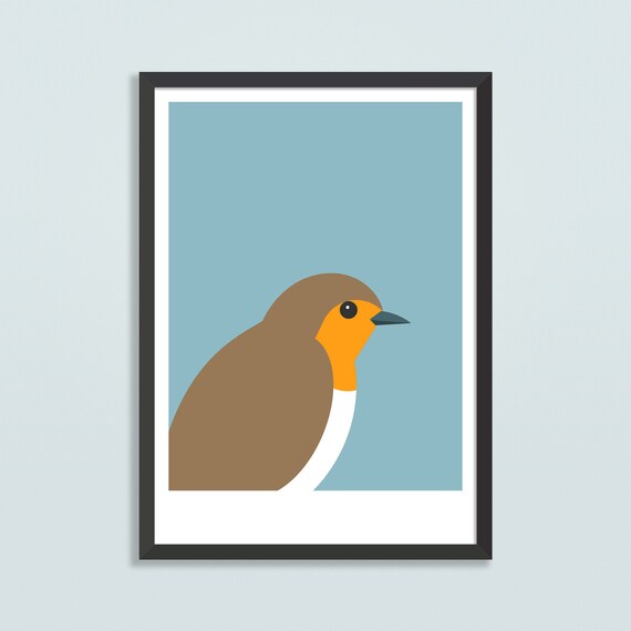 Modern bird print / Robin British bird wall art / Minimal | Etsy