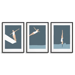 Set of 3 Diving Woman Prints for a Gallery Wall / Female Diver Posters ...