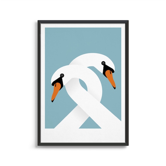 Necking Swans / Love Poster / Swan Art Print for Bedroom | Etsy