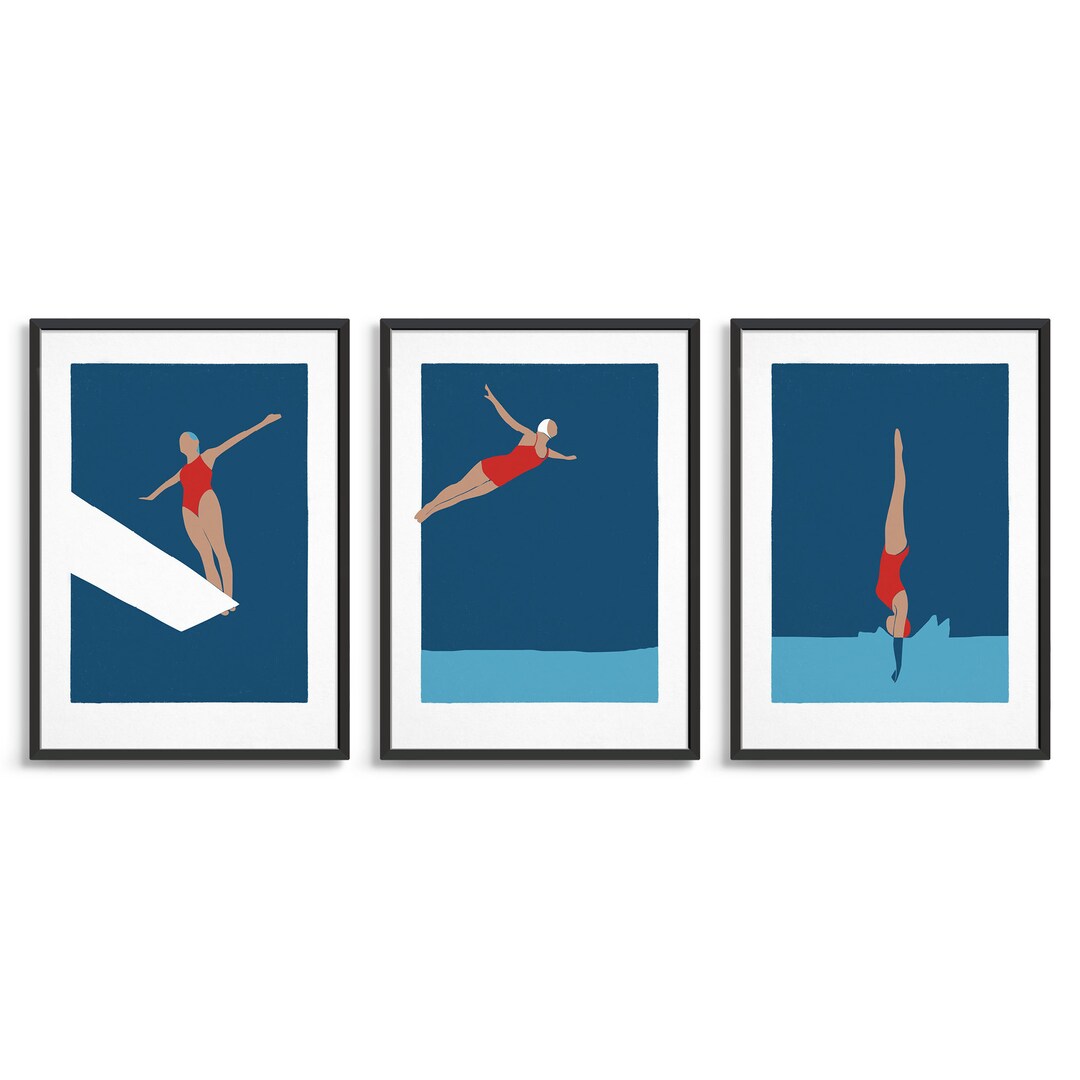 Set of 3 Diving Woman Prints for a Gallery Wall / Female Diver Posters ...