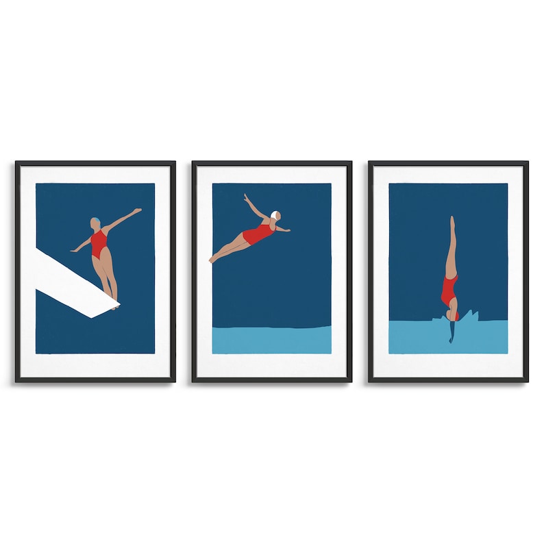 Set of 3 Diving Woman Prints for a Gallery Wall / Female Diver Posters ...