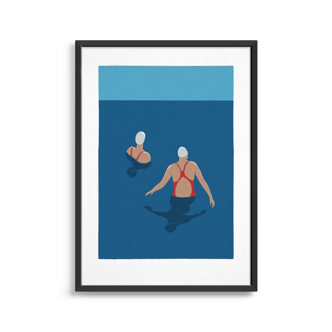 Dip in the Sea Poster / Women Swimming Art Print / Gift for Wild ...