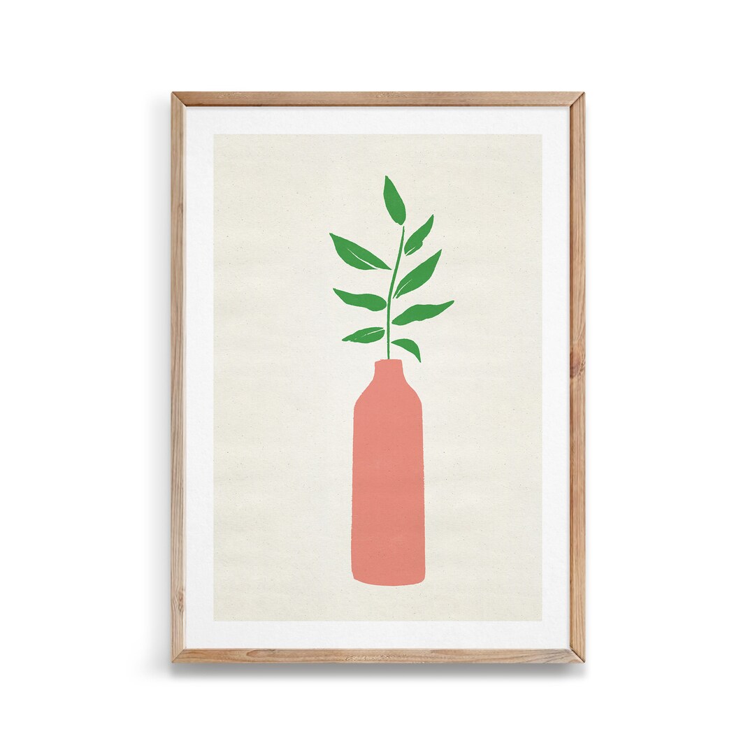 Leaves in Terracotta Vase Poster / Minimal Wall Art / Contemporary ...