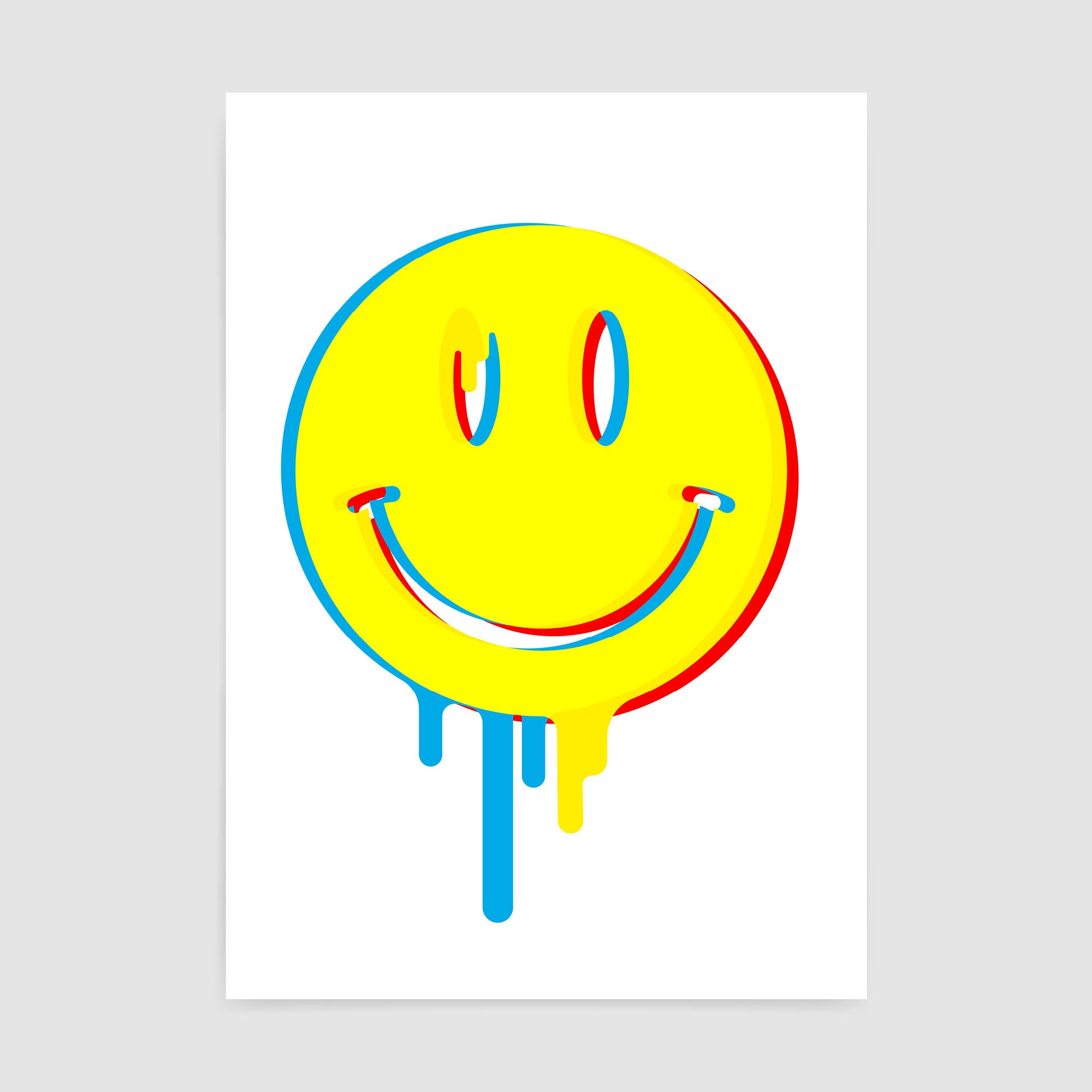 Acid Smiley Poster / Acid House Art Print / Retro 80s Decor / | Etsy