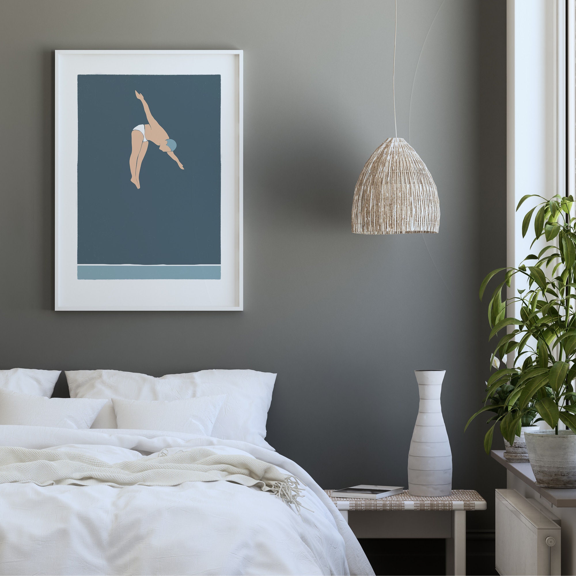 Man Diving Poster / Bathroom Decor / Minimalist Swimming Art Print ...