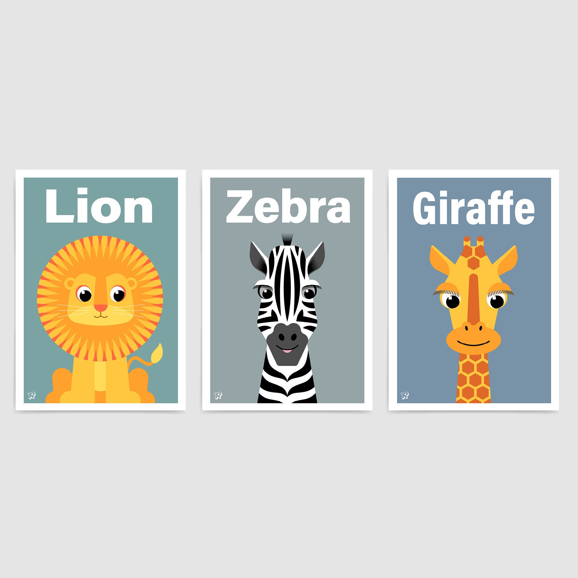Set of 3 Safari Animal Posters for Kids Bedroom / Jungle | Etsy