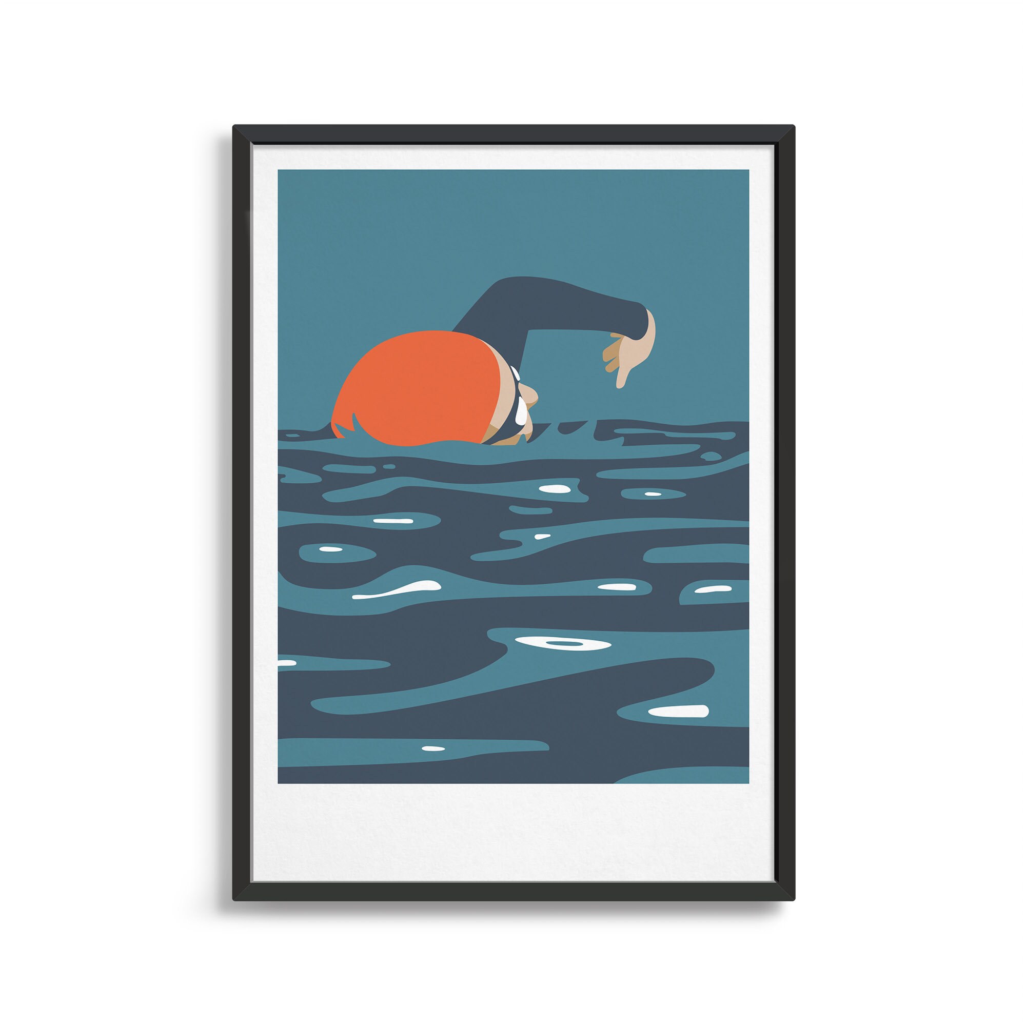 Personalised swimming art print / Mid century modern style | Etsy