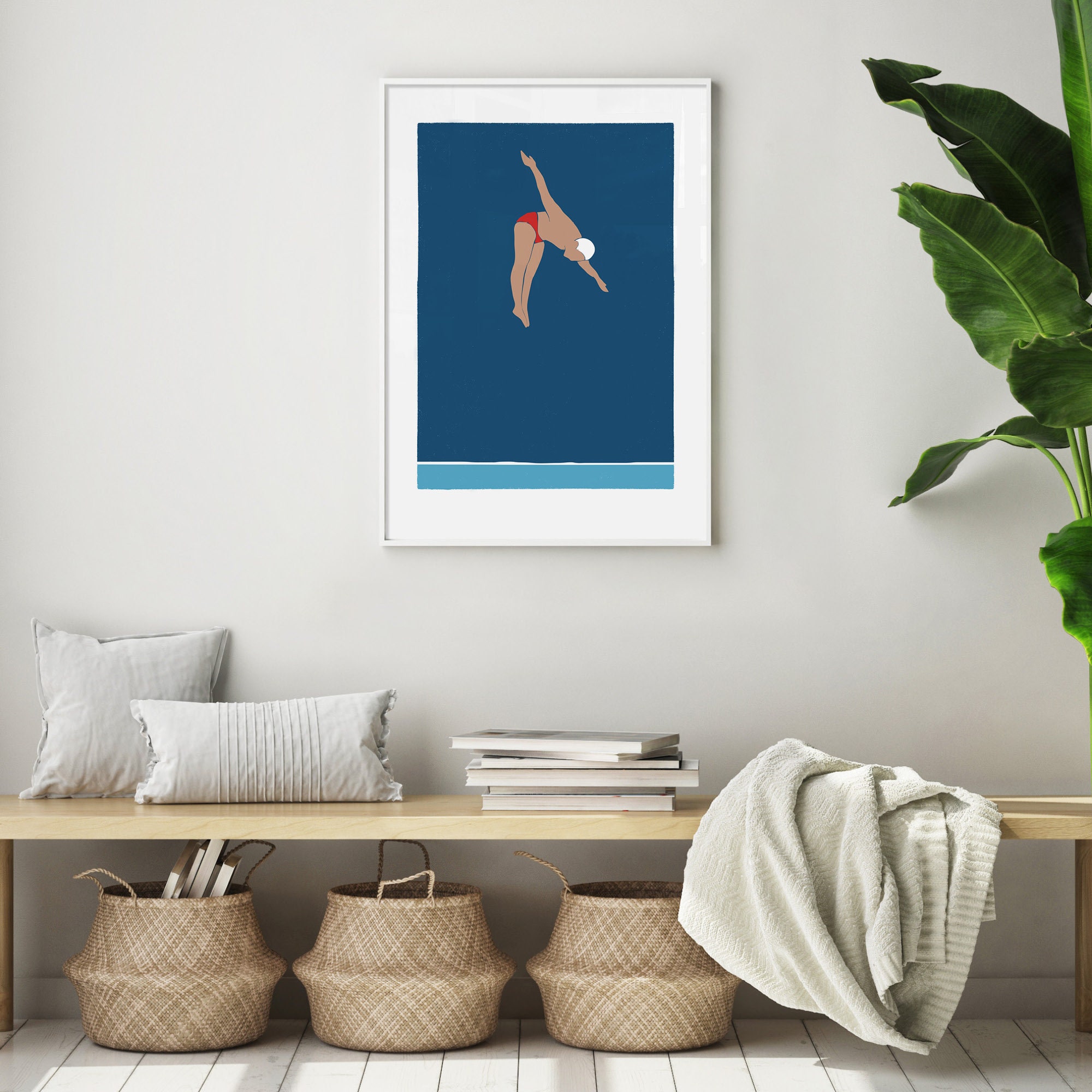 Man Diving Poster / Bathroom Decor / Minimalist Swimming Art Print ...