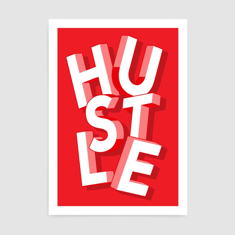 Hustle Typography Poster / Wall Art Gift Ideas for a Modern - Etsy