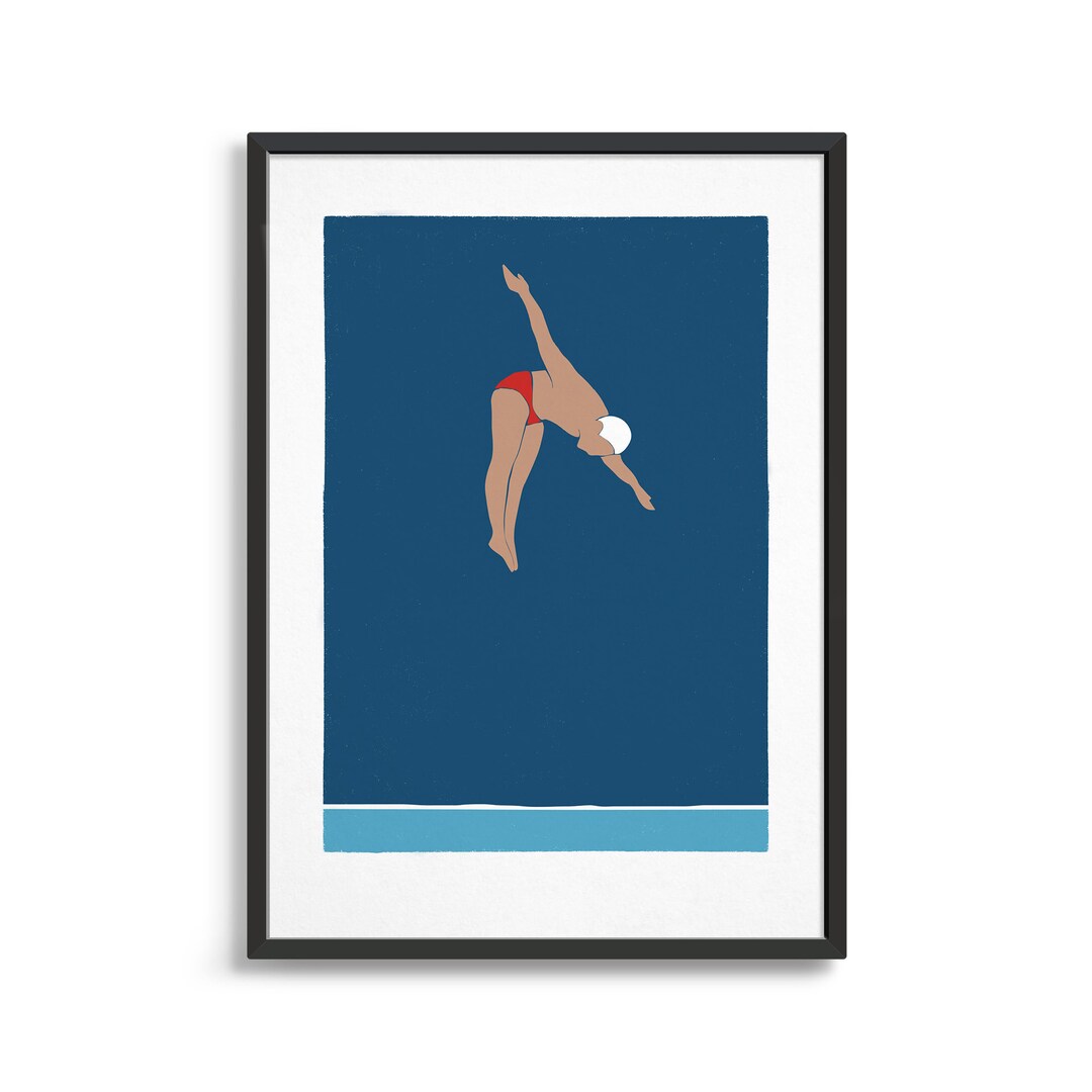 Man Diving Poster / Bathroom Decor / Minimalist Swimming Art Print ...