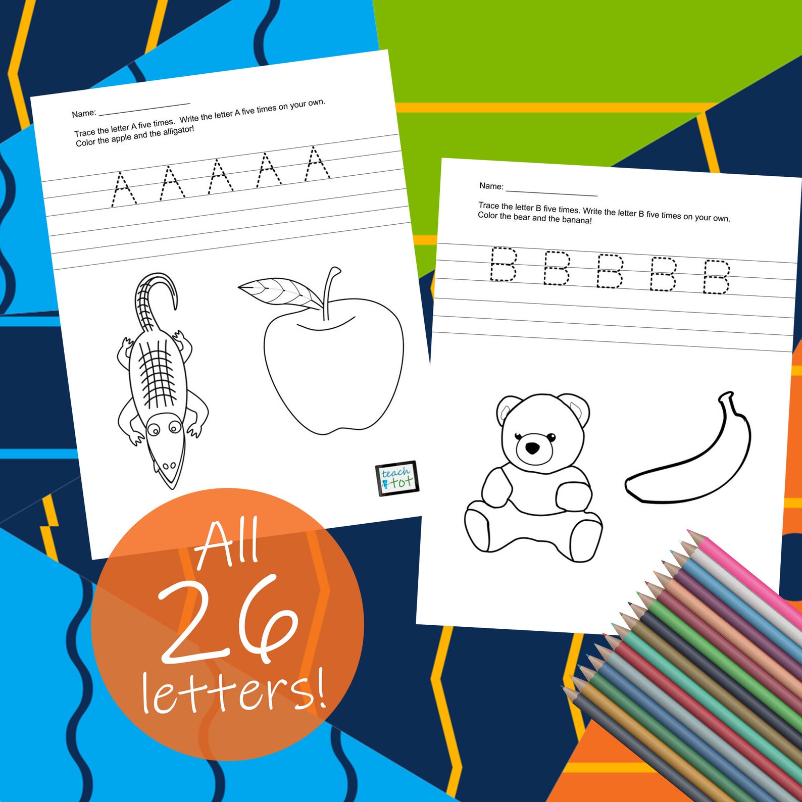 Alphabet Handwriting & Coloring Pages for Kids Learn the | Etsy