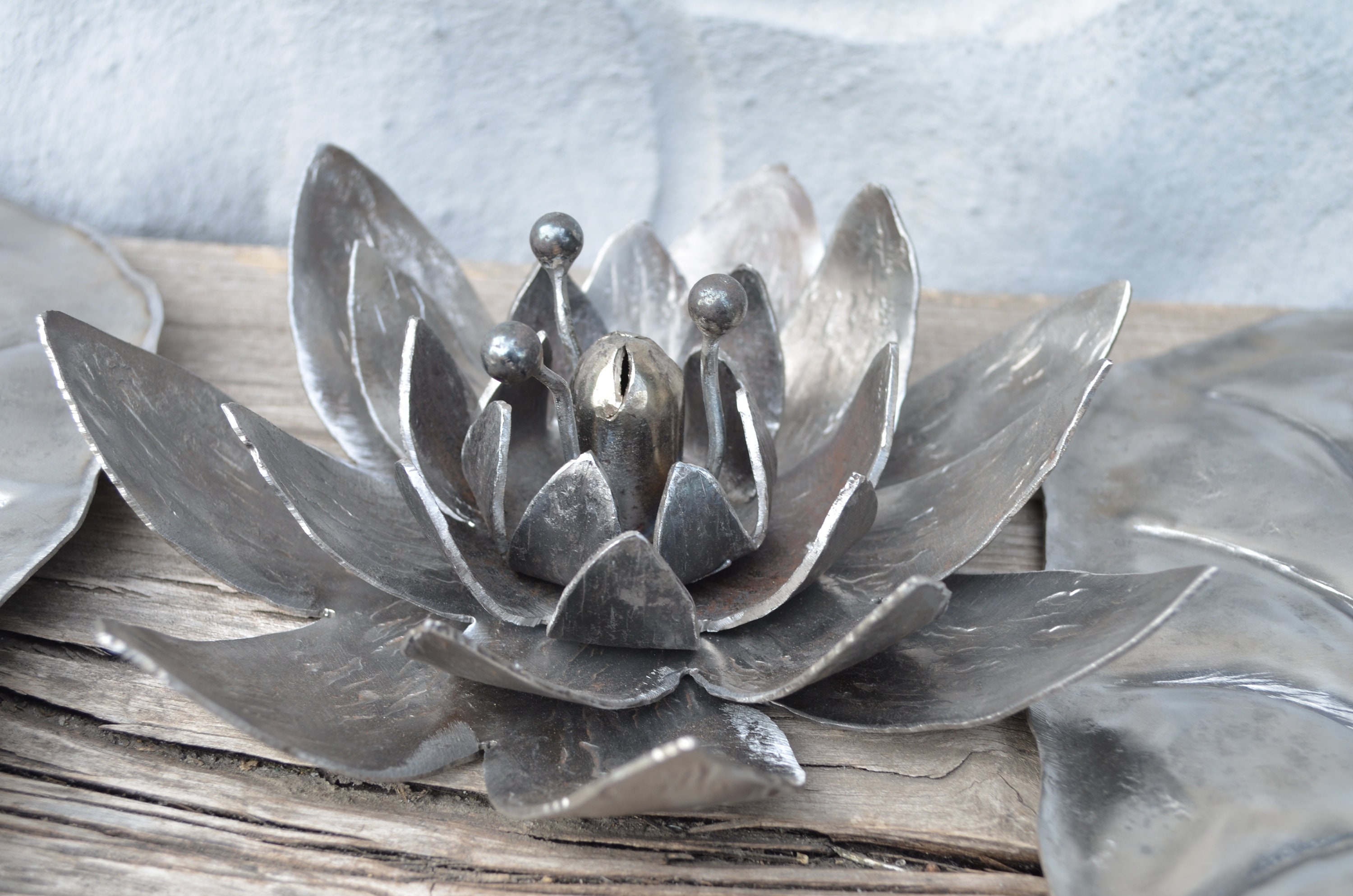 Set of 2 Lotus Leaves and a Flower Forged by Hand,forged Lotus, Flower ...