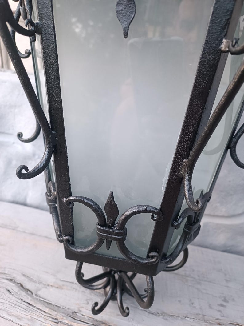 Hand-forged Wrought Iron Lantern | Vintage Outdoor Wall Light | Rustic ...