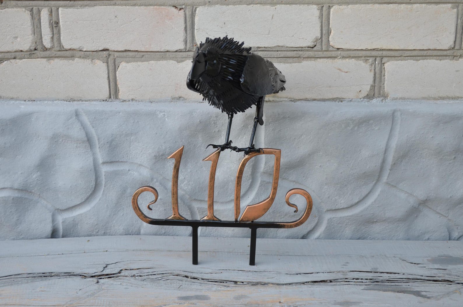 Handcrafted Wrought Iron Crow With House Number - Unique Outdoor Decor ...