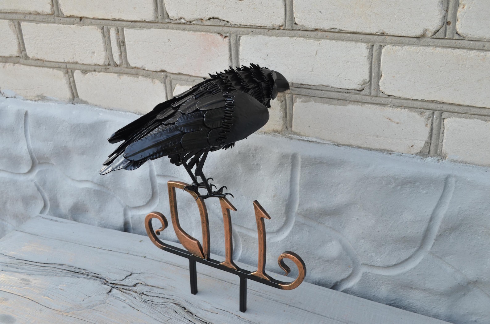 Handcrafted Wrought Iron Crow With House Number - Unique Outdoor Decor ...