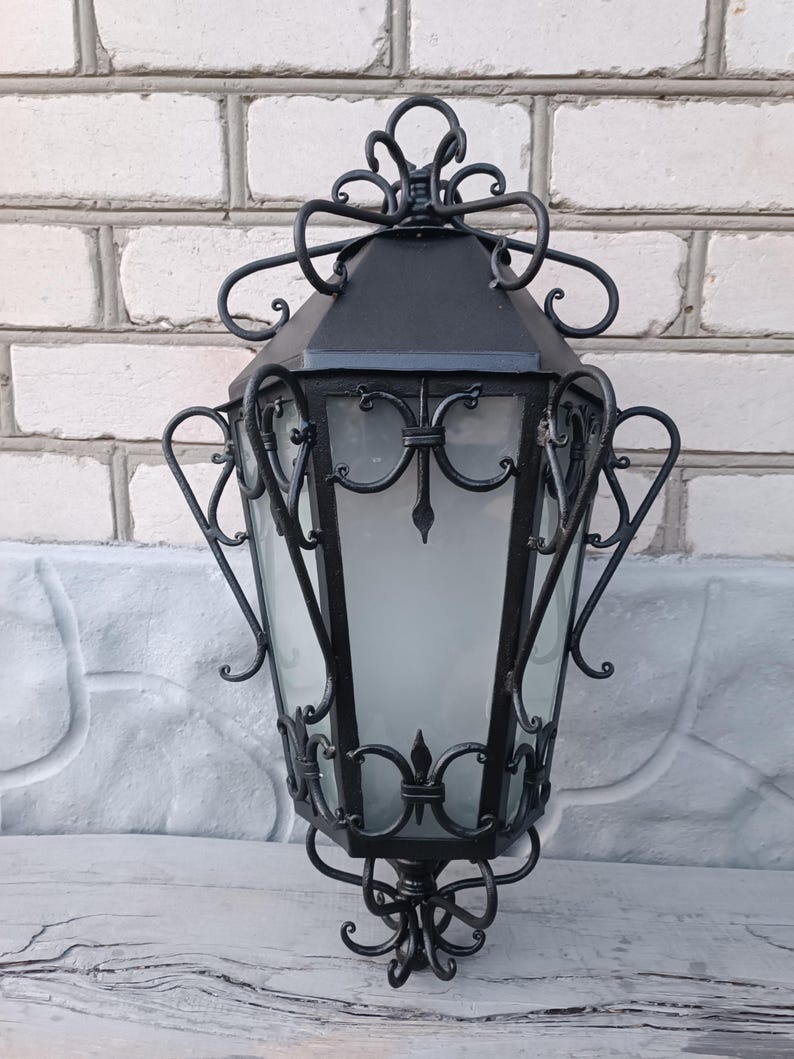 Hand-forged Wrought Iron Lantern | Vintage Outdoor Wall Light | Rustic ...