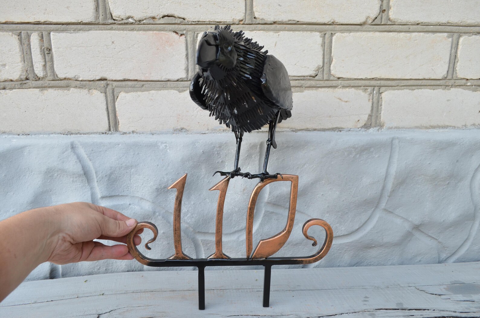 Handcrafted Wrought Iron Crow With House Number - Unique Outdoor Decor ...