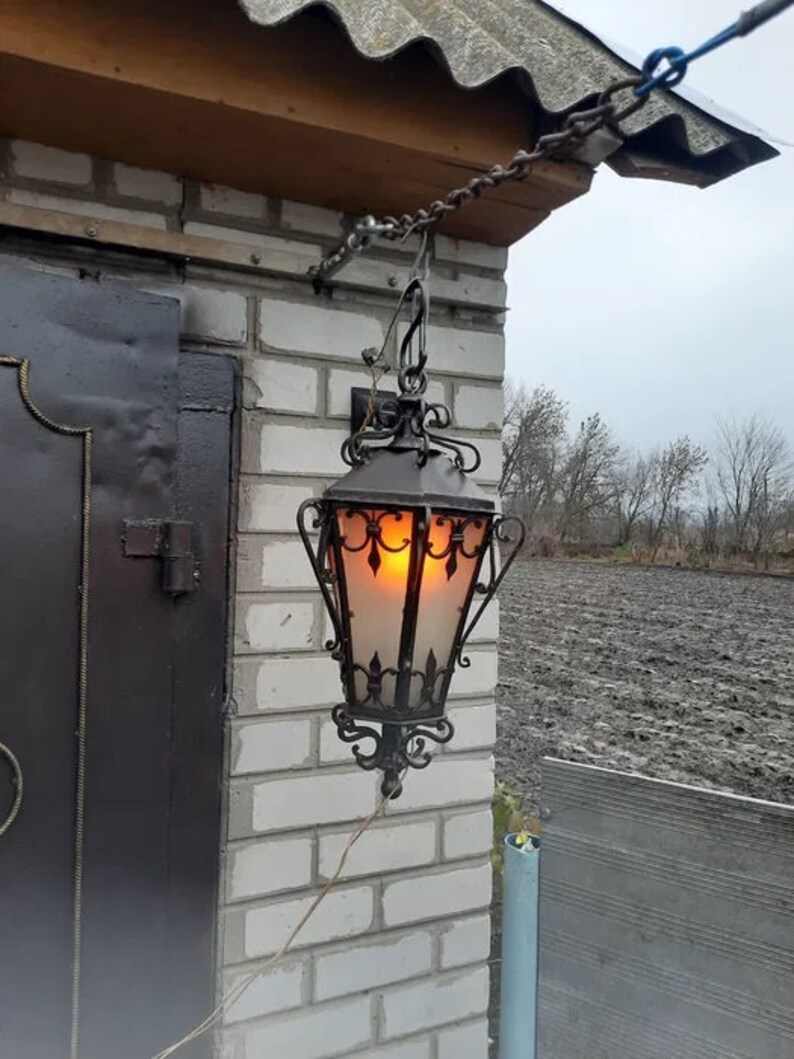 Hand-forged Wrought Iron Lantern | Vintage Outdoor Wall Light | Rustic ...