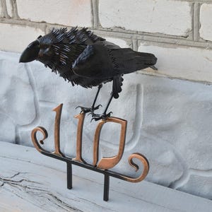 Handcrafted Wrought Iron Crow With House Number - Unique Outdoor Decor ...