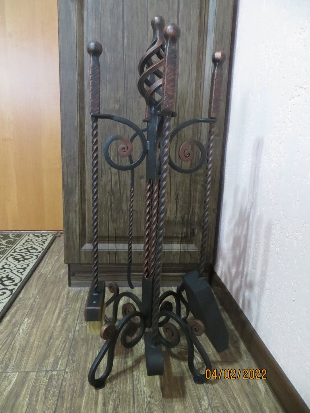 Wrought Iron Fireplace Set. Wrought Iron Poker and Scoop on a Stand - Etsy