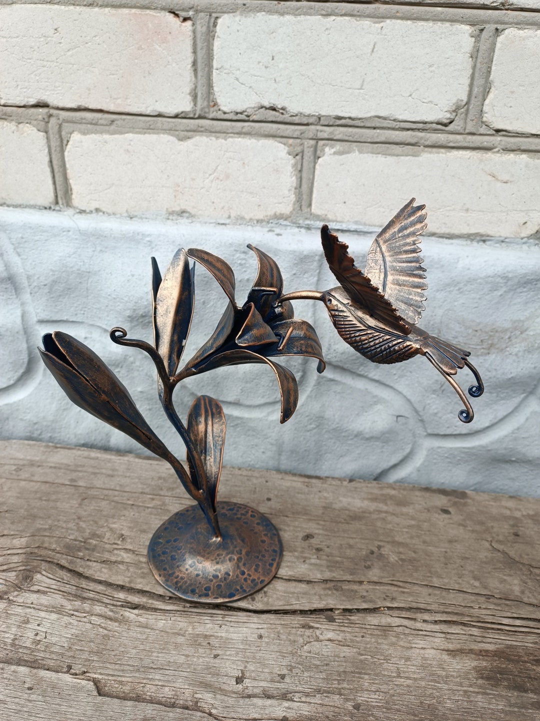 Forged Hummingbird Sculpture on a Flower -lily - Etsy