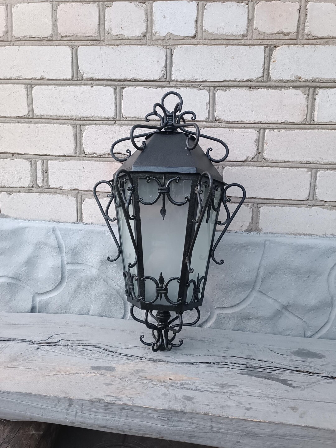 Hand-forged Wrought Iron Lantern | Vintage Outdoor Wall Light | Rustic ...