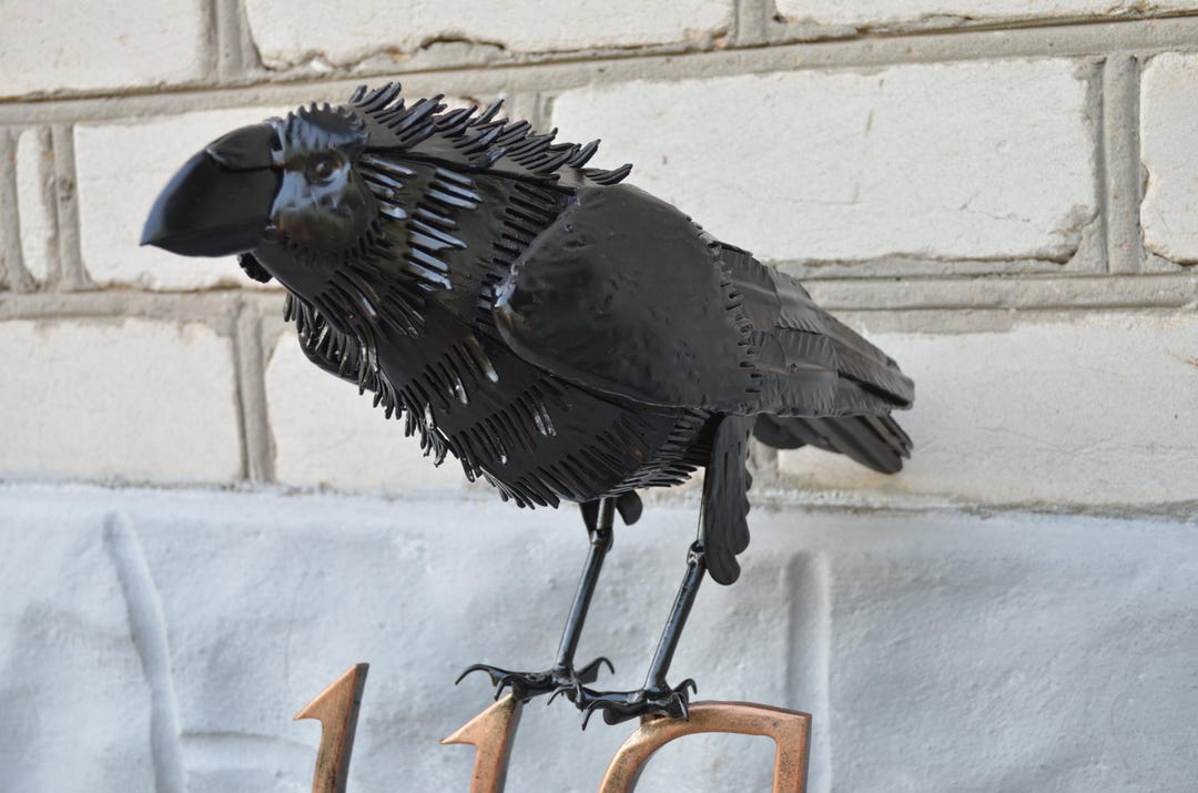 Handcrafted Wrought Iron Crow With House Number - Unique Outdoor Decor ...