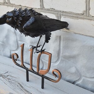 Handcrafted Wrought Iron Crow With House Number - Unique Outdoor Decor ...