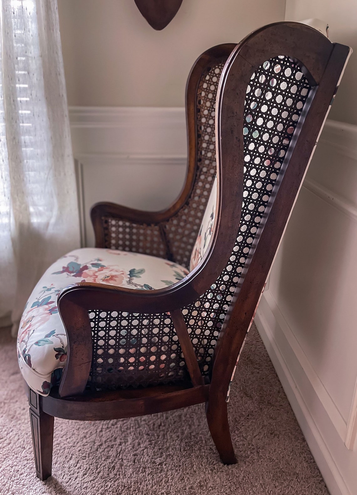 Vintage Cane Wingback Wing Chair in Floral Chintz Mid Century | Etsy Vintage Cane Wingback Wing Chair in Floral Chintz Mid Century | Etsy