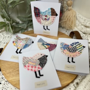Quilted Note Cards, Quilted Hello Note Cards, Quilted Bird Greeting Cards, Set of 5 With ...