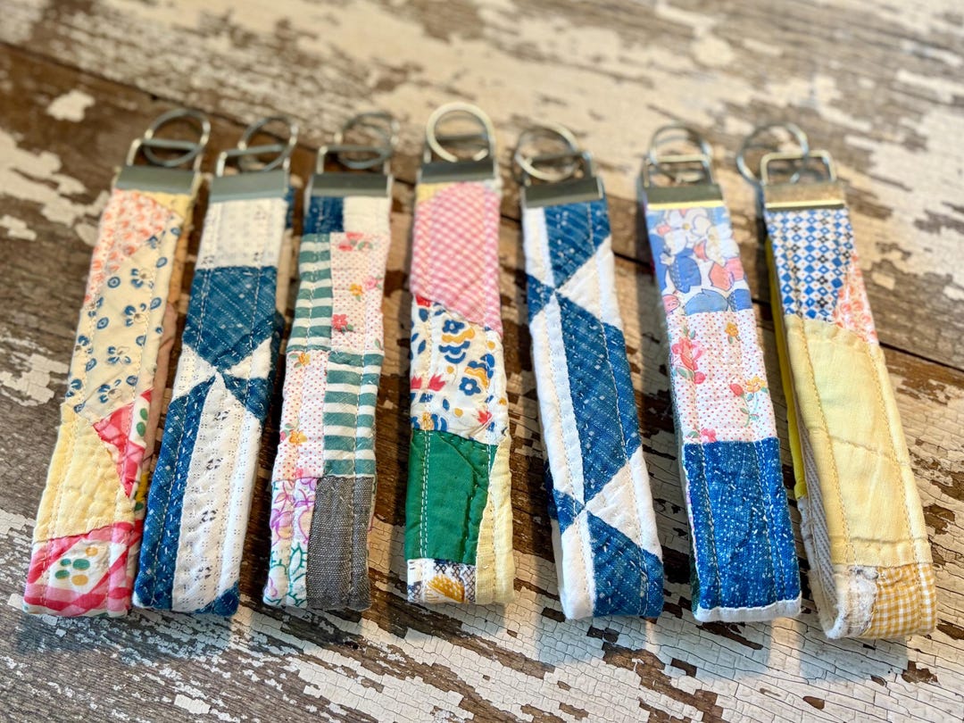 Handmade Vintage Quilt Key Fob Wristlet: Repurposed Patchwork Keychain ...